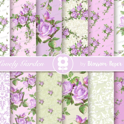 Pink Floral Papers Light Blue Floral Paper Pack Digital - Etsy