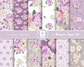 Purple Roses Digital Paper Collage Sheet Shabby Chic Floral - Etsy