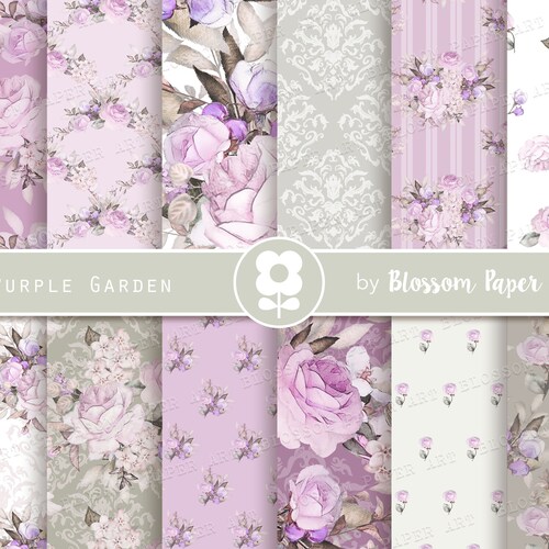 Purple Digital Paper Floral Digital Papers Floral - Etsy