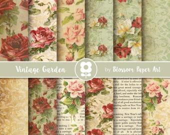 ROSE Shabby Chic Digital Paper, Floral Digital Paper Pack, Pink Roses ...