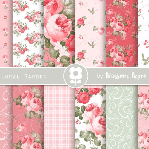Shabby Chic Digital Paper Pack Blue and Pink Floral Digital | Etsy