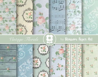 Shabby Chic Digital Paper shabby LACE Denim Floral - Etsy