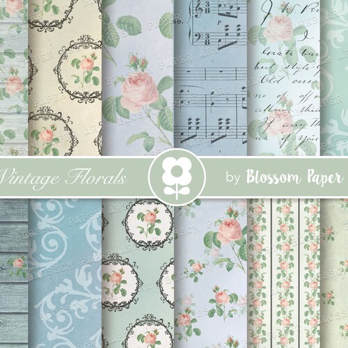 Floral Digital Paper Vintage Digital Paper Pack Rose - Etsy