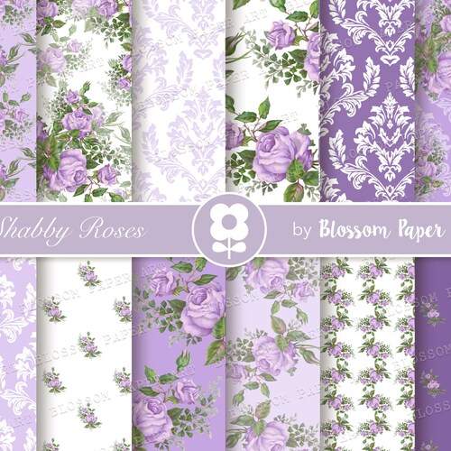 Purple Floral Digital Paper Floral Digital Paper Pack - Etsy