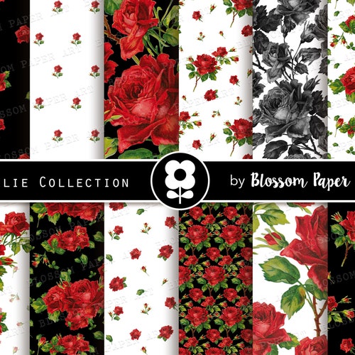 Red Floral Digital Paper: floral Papers Floral - Etsy