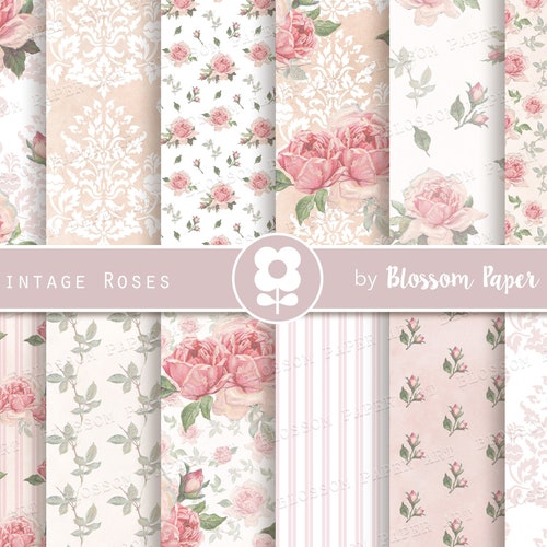 Wood Texture Paper Shabby Chic Digital Paper Pack Roses - Etsy