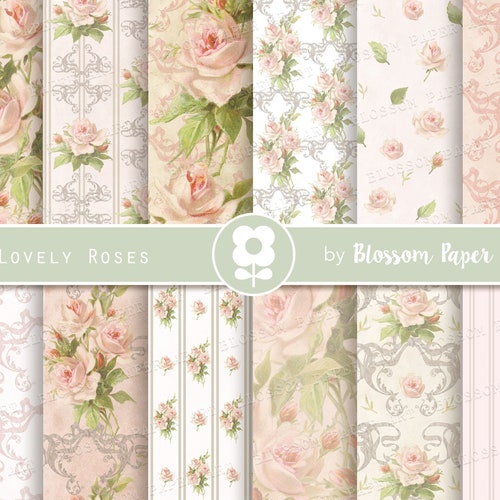 Floral Digital Paper Shabby Chic Digital Paper Pack Vintage - Etsy