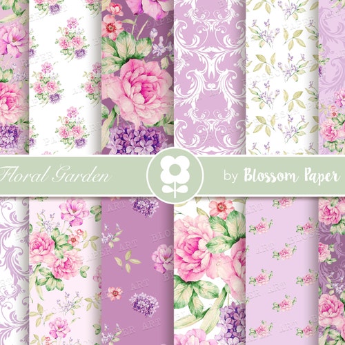 Purple Digital Paper Floral Digital Papers Floral - Etsy
