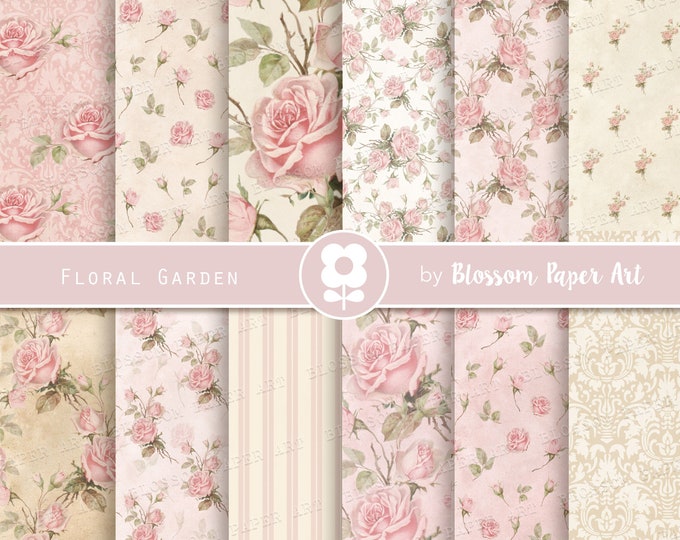 Cabbage Rose Floral Wallpaper Shabby Chic Garden Flower Bouquet ...
