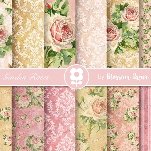 Vintage Digital Paper Roses Shabby Chic Scrapbook Paper Pack - Etsy
