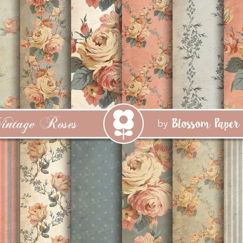 Floral Digital Paper Vintage Digital Paper Pack Rose - Etsy