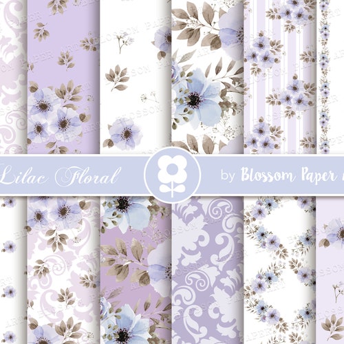 Purple Digital Paper Floral Scrapbook Paper Pack Rose - Etsy