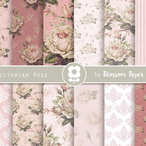 Scrapbook Paper Floral Shabby Chic Digital Paper Pack Roses - Etsy