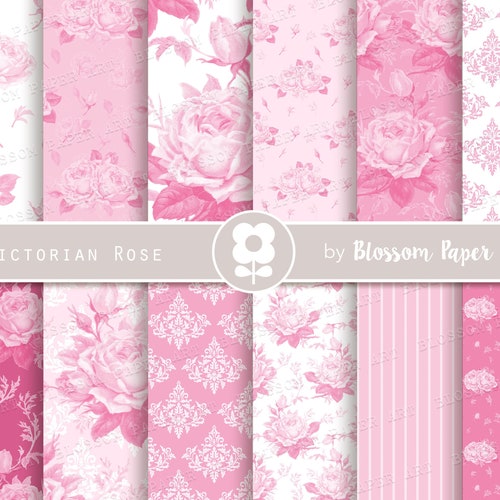 Pink Digital Paper Pack Shabby Chic Roses Scrapbook Paper - Etsy