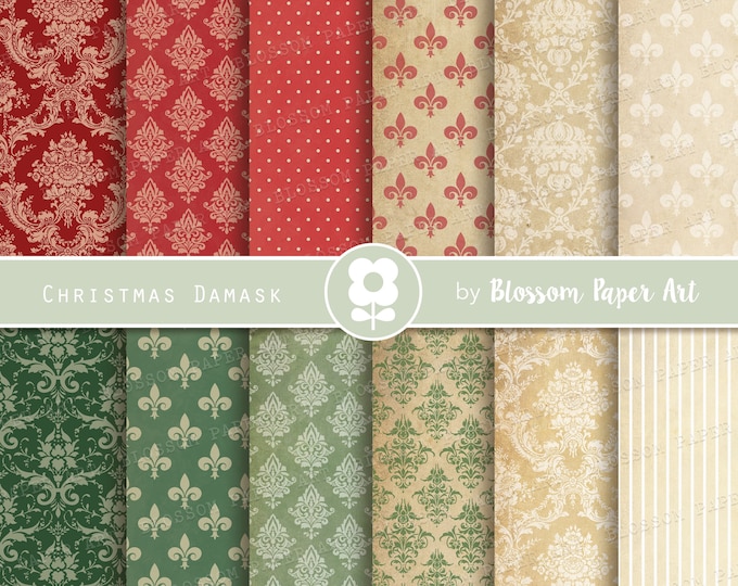Vintage Christmas Damask Digital Paper Pack (digital Download) - Etsy