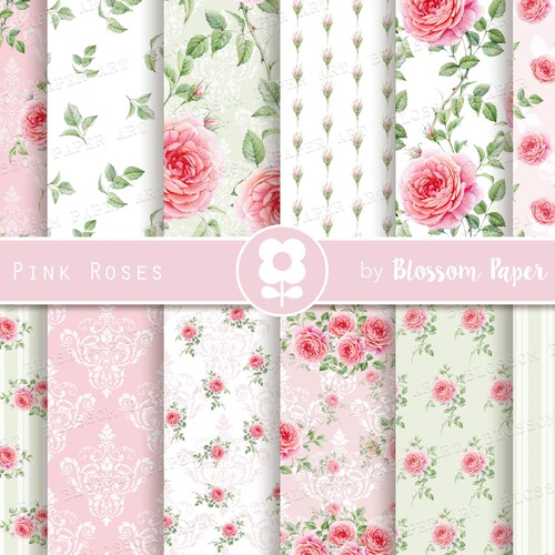 Floral Digital Papers Roses Scrapbook Digital Paper Pack - Etsy Canada