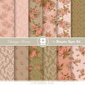 Pink Roses Digital Paper, Shabby Chic Scrapbook Digital Paper Pack ...
