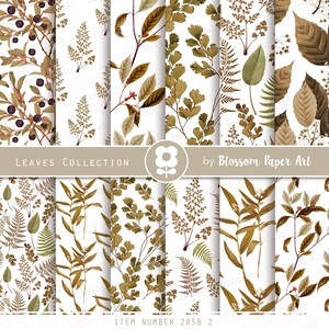 Autumn Leaves Digital Paper, Leaves Scrapbook Collage Sheet, Green ...