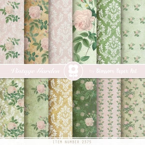 Vintage Floral Digital Paper Floral Digital Paper Pack, Pink Roses ...
