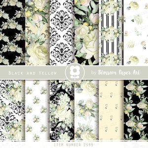 Digital Paper, Black & Yellow Digital Paper Scrapbook Paper Pack ...