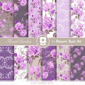 FLORAL Digital Paper, Purple Floral Digital Paper Pack Floral Collage ...