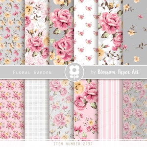 Gray Digital Paper, Floral Scrapbook Paper Pack, Floral Collage Sheet ...