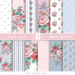 Victorian Rose Digital Paper, Pink and Blue Floral Digital Paper ...