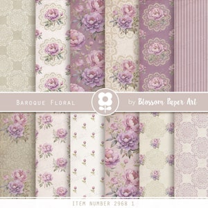 Vintage Digital Paper, Shabby Digital Paper Pack, Purple Scrapbook ...