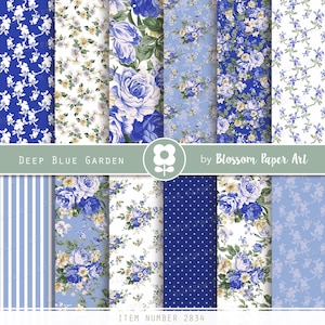 Blue Digital Papers, Floral Digital Paper Pack, Rose Digital ...