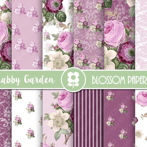 Purple Digital Paper Vintage Roses Digital Papers Purple | Etsy