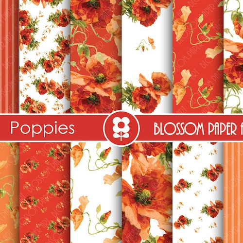 Red Floral Digital Paper: floral Papers Floral - Etsy