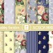Blue and Yellow Floral Digital Paper, Vintage Roses Digital Paper Pack ...