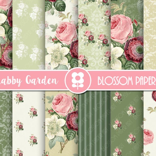 Floral Digital Paper Floral Vintage Digital Paper Pack Green - Etsy