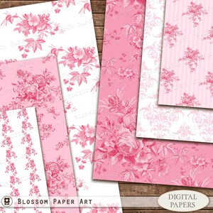 Pink Rose Digital Paper Floral Digital Paper Pack, Pink Wedding Vintage ...