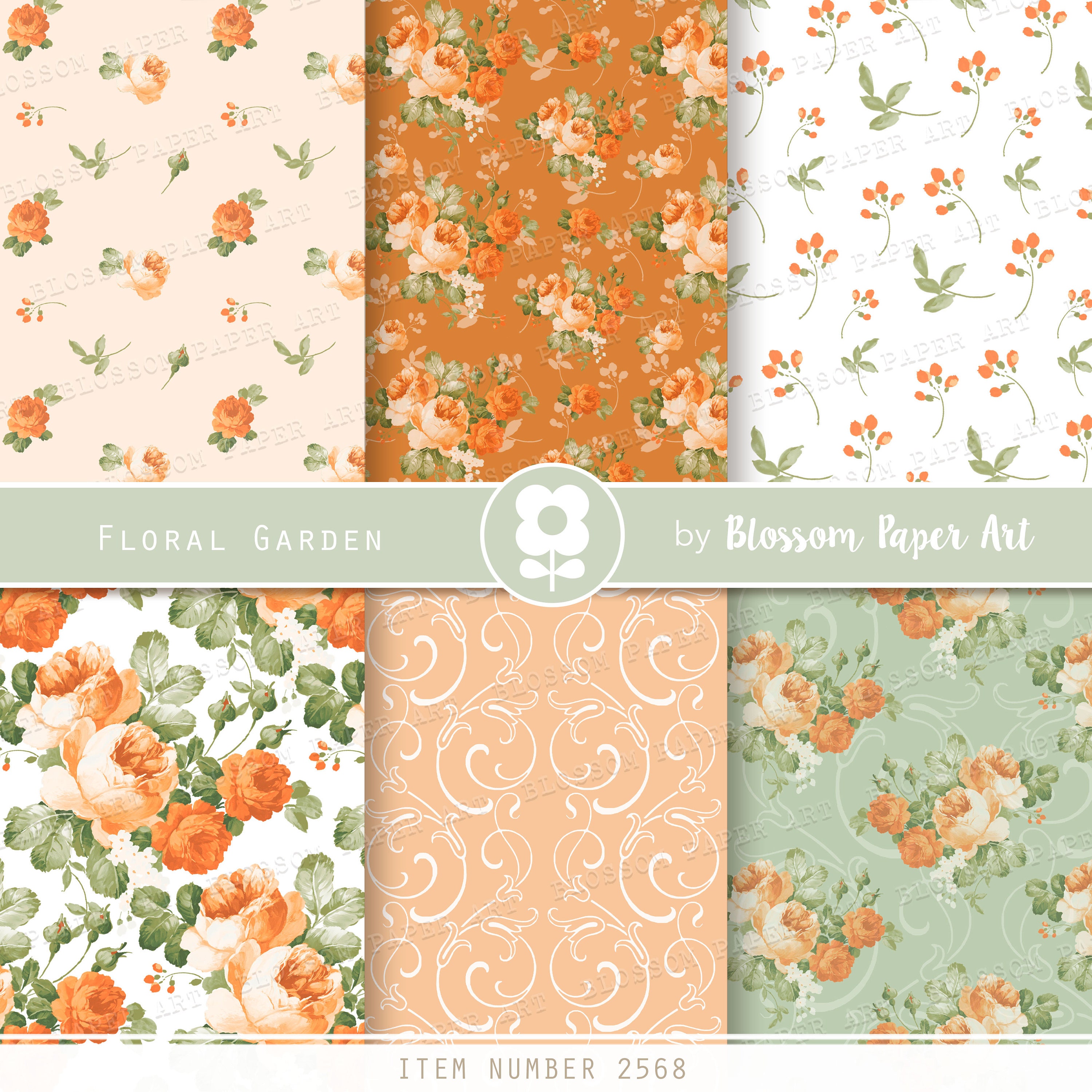 Orange Scrapbook Paper ROSES Digital Paper Digital Paper | Etsy