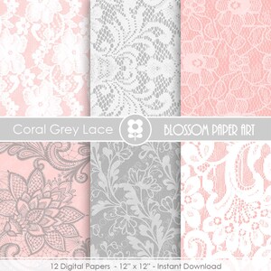 Lace Digital Paper Coral Grey Lace Digital Paper Pack - Etsy