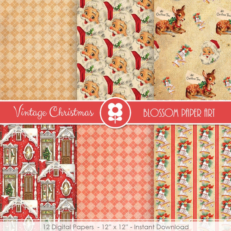 Christmas Digital Paper Vintage Christmas Digital Paper Pack - Etsy