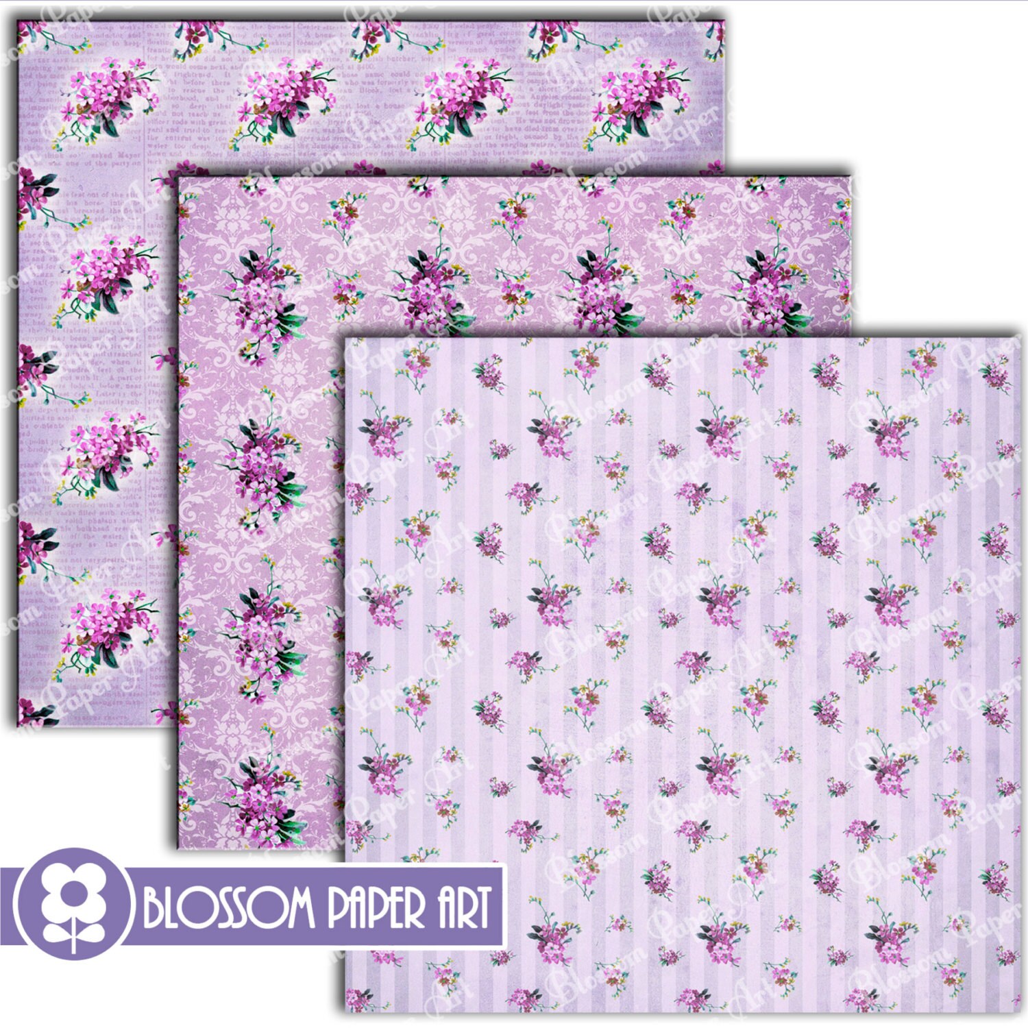 Purple Violet Flowers Digital Paper Collage Sheet Digital | Etsy Canada