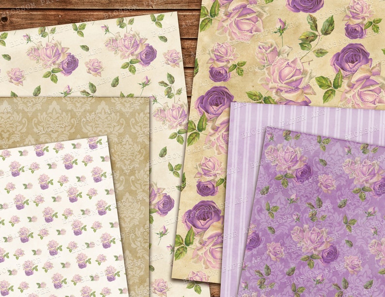 Purple Floral Digital Paper Shabby Chic Digital Paper Pack - Etsy
