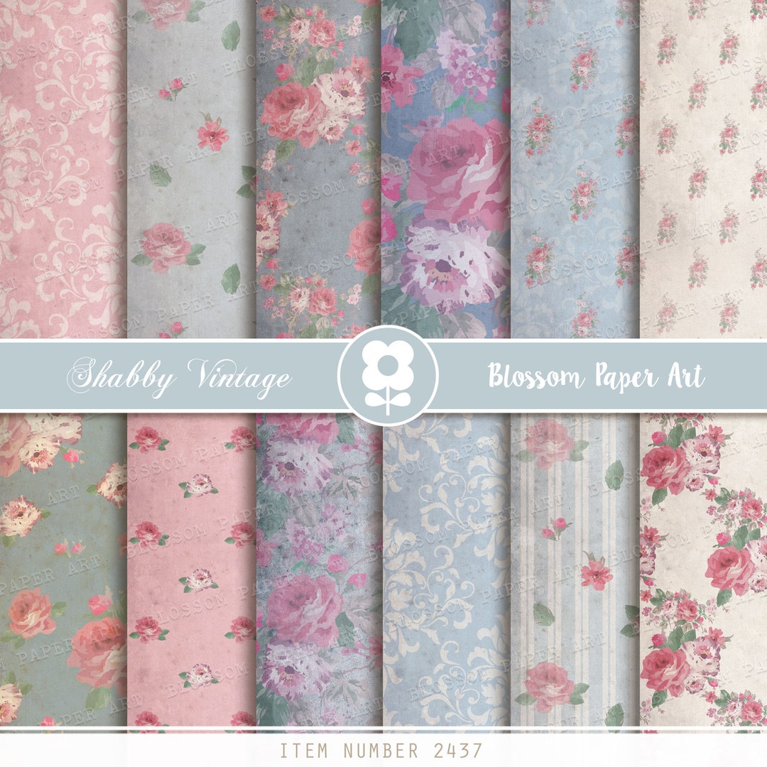 Blue Digital Paper, Floral Digital Paper Pack, Vintage Scrapbooking ...