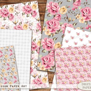 Gray Digital Paper, Floral Scrapbook Paper Pack, Floral Collage Sheet ...