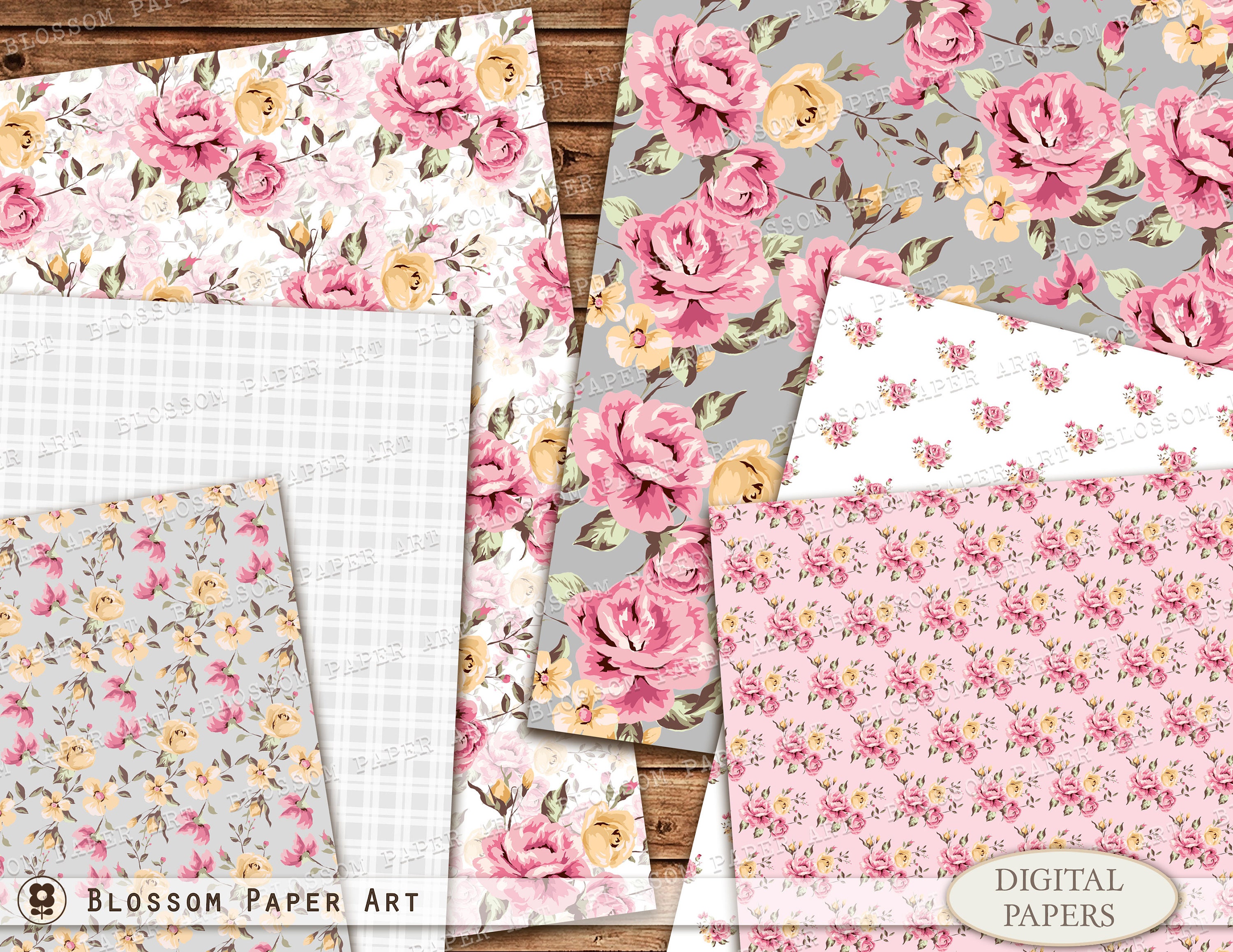 Gray Digital Paper Floral Scrapbook Paper Pack Floral | Etsy