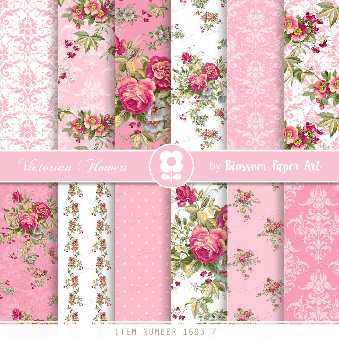 Rose Digital Paper, Vintage Rose Digital Paper Pack for Junk Journal ...