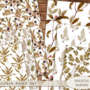 Autumn Leaves Digital Paper, Leaves Scrapbook Collage Sheet, Green ...