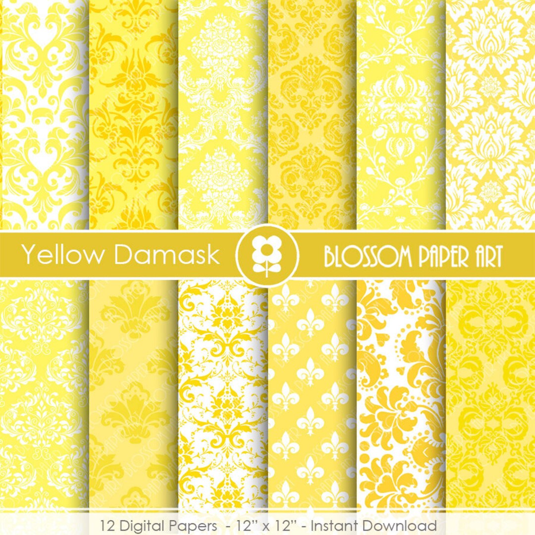 Yellow Damask Digital Paper Pack: Scrapbook Designs (instant Download ...