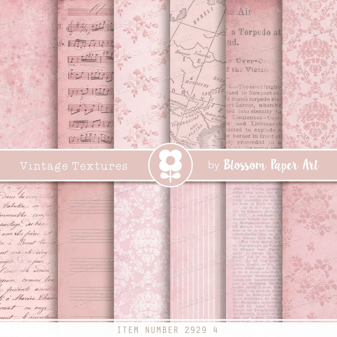 Pink Vintage Paper, Old Texture Digital Paper for Junk Journal ...