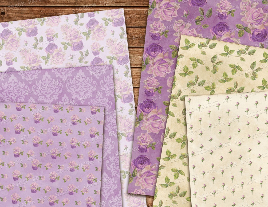 Purple Floral Digital Paper Shabby Chic Digital Paper Pack - Etsy