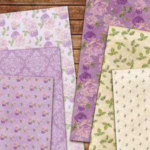 Purple Floral Digital Paper, Shabby Chic Digital Paper Pack, Vintage ...