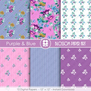 Scrapbooking Digital Paper, Violet Pink Floral Digital Paper Pack, Pink ...
