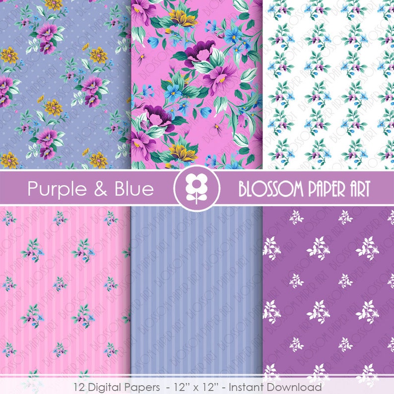 Scrapbooking Digital Paper Violet Pink Floral Digital Paper - Etsy
